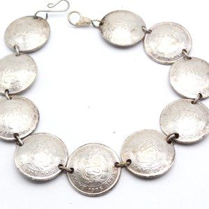 Jewelry | Vintage Peru Tupac Amaru Coin Silver Link Bracelet | Poshmark